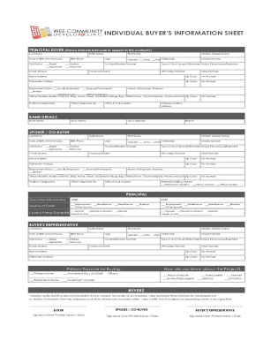 Fillable Online INDIVIDUAL BUYER'S INFORMATION SHEET Fax Email Print - pdfFiller