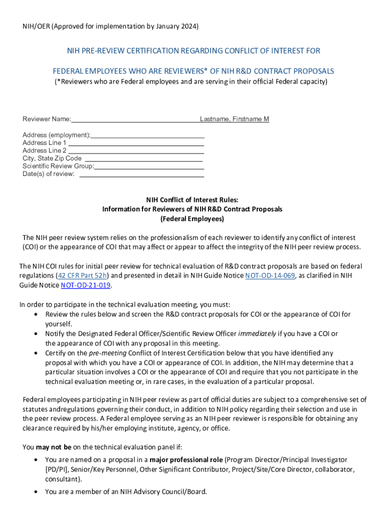 Fillable Online grants nih Reviewers who are Federal employees and ...