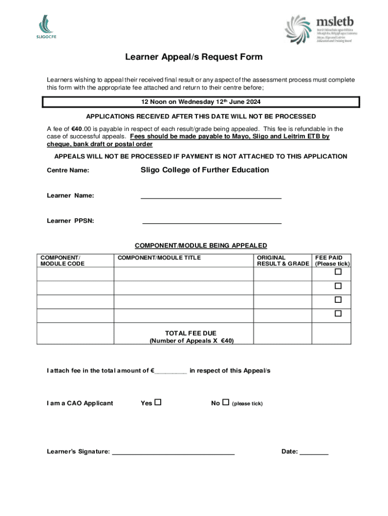Fillable Online Learner Appeal/s Request Form Fax Email Print - pdfFiller