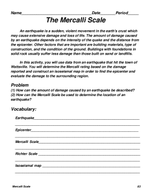 The Mercalli Scale Mercalli Scale - pdfFiller