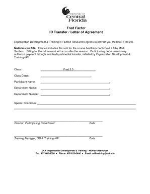 Fillable Online hr ucf Fred Factor ID Transfer / Letter of Agreement ...