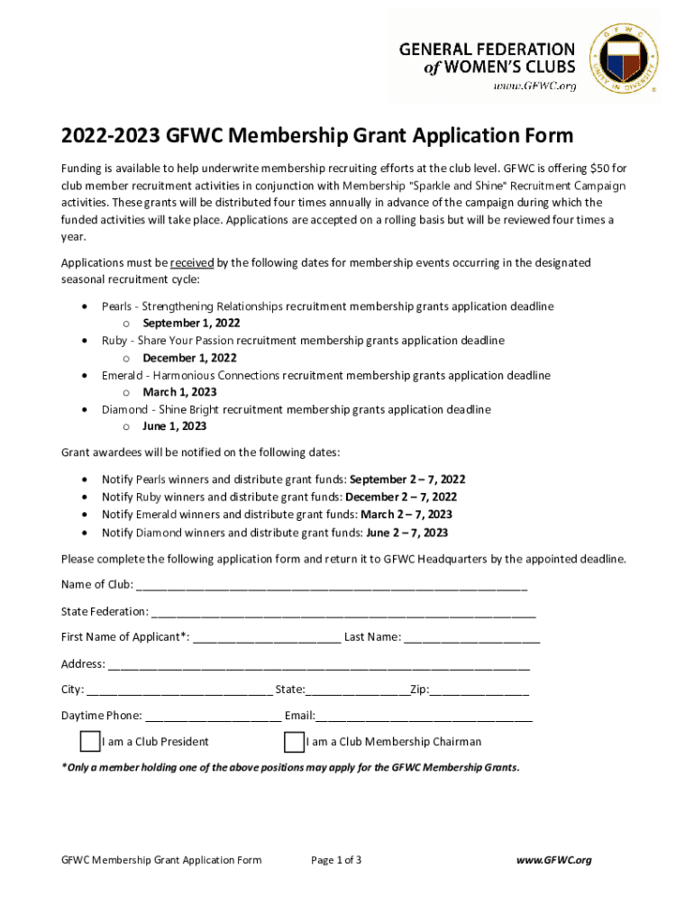 Fillable Online 2021-2022 GFWC Membership Grant Application Form Fax ...