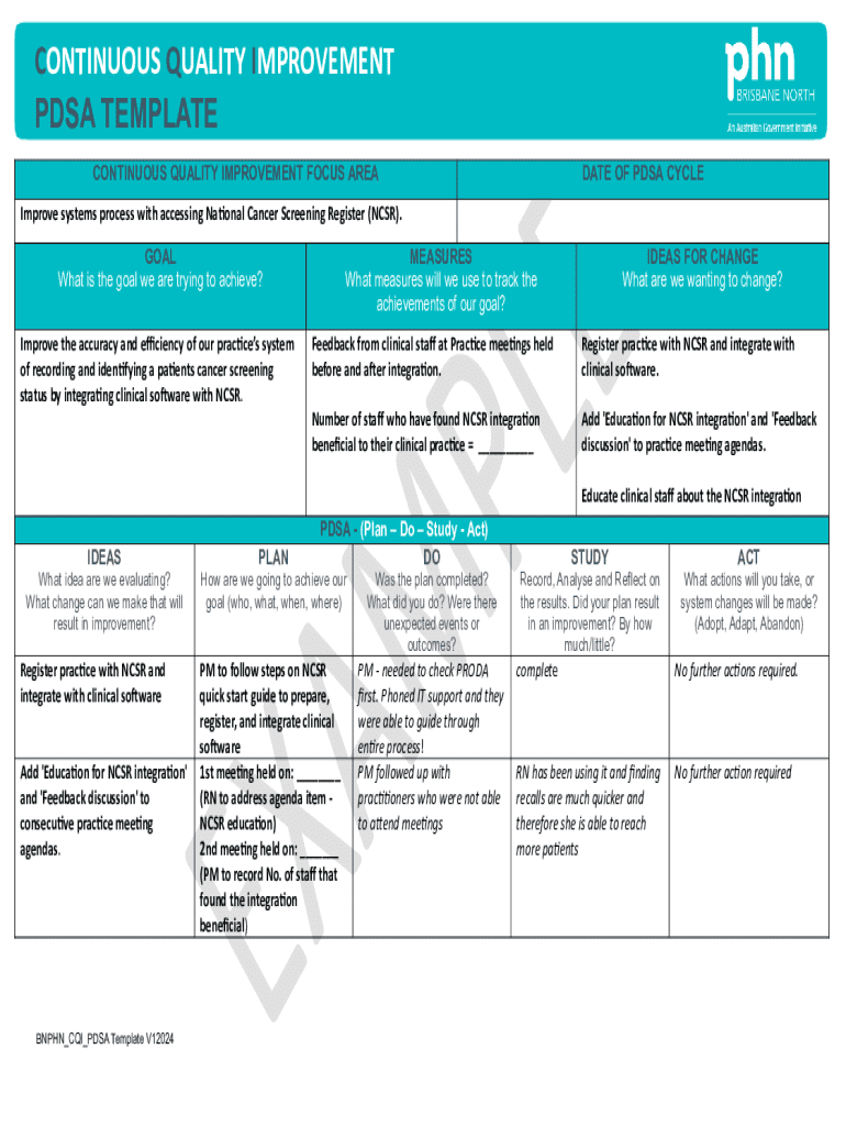 Fillable Online Introduction to Quality Improvement and the FOCUS-PDSA ...