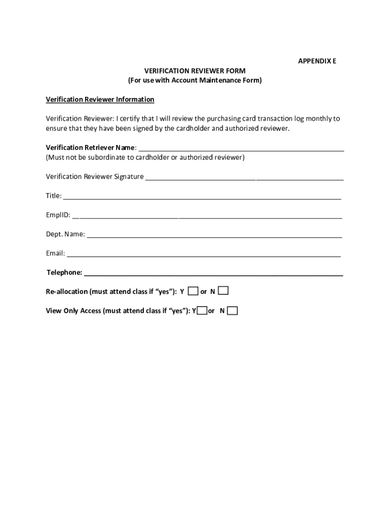 APPENDIX E VERIFICATION REVIEWER FORM - pdfFiller