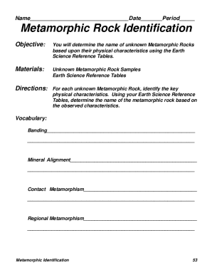 Fillable Online Metamorphic Rock Identification Fax Email Print - pdfFiller