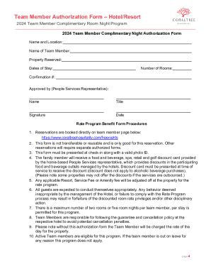 Fillable Online Team Member Authorization FormHotel/Resort Fax Email ...