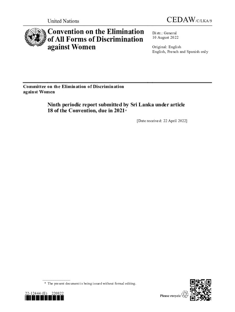 Fillable Online CEDAW Ninth periodic report submitted by Sri Lanka ...