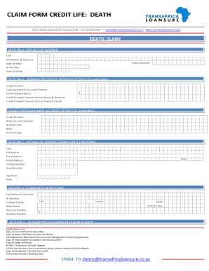 Fillable Online Credit Death Claim Form Mountain Life Insurance Company ...