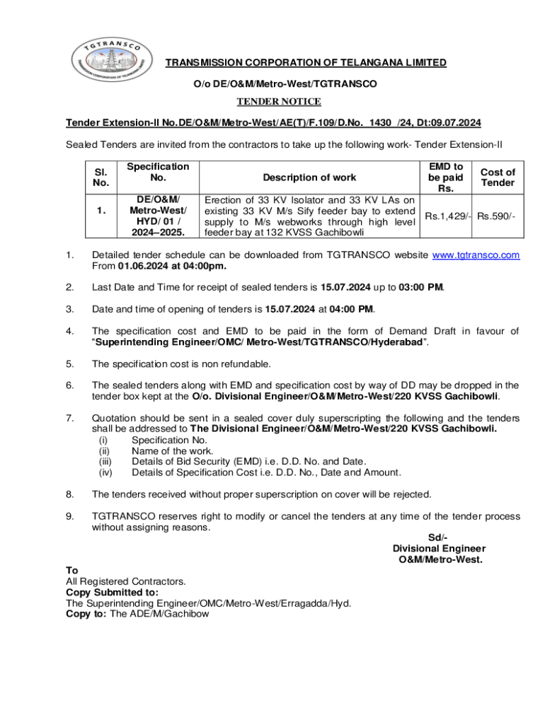 Fillable Online Tender Extension-II Fax Email Print - pdfFiller