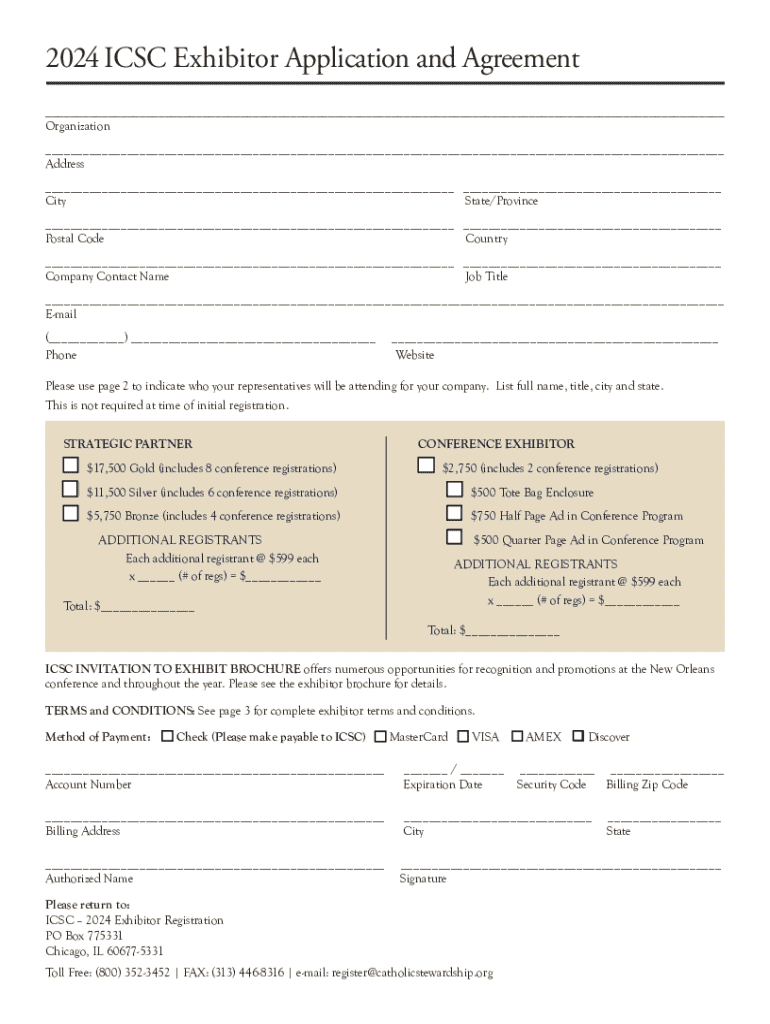 Fillable Online 2024 ICSC Exhibitor Application and Agreement Fax Email Print - pdfFiller