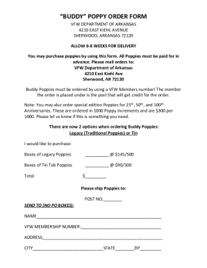 Fillable Online Tin Tab BUDDY POPPY ORDER FORM Fax Email Print - pdfFiller