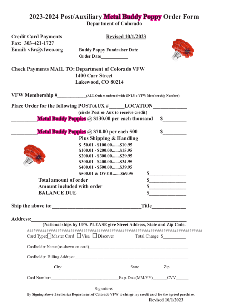 Fillable Online 2023-2024 Post/Auxiliary Metal Buddy Poppy Order Form ...