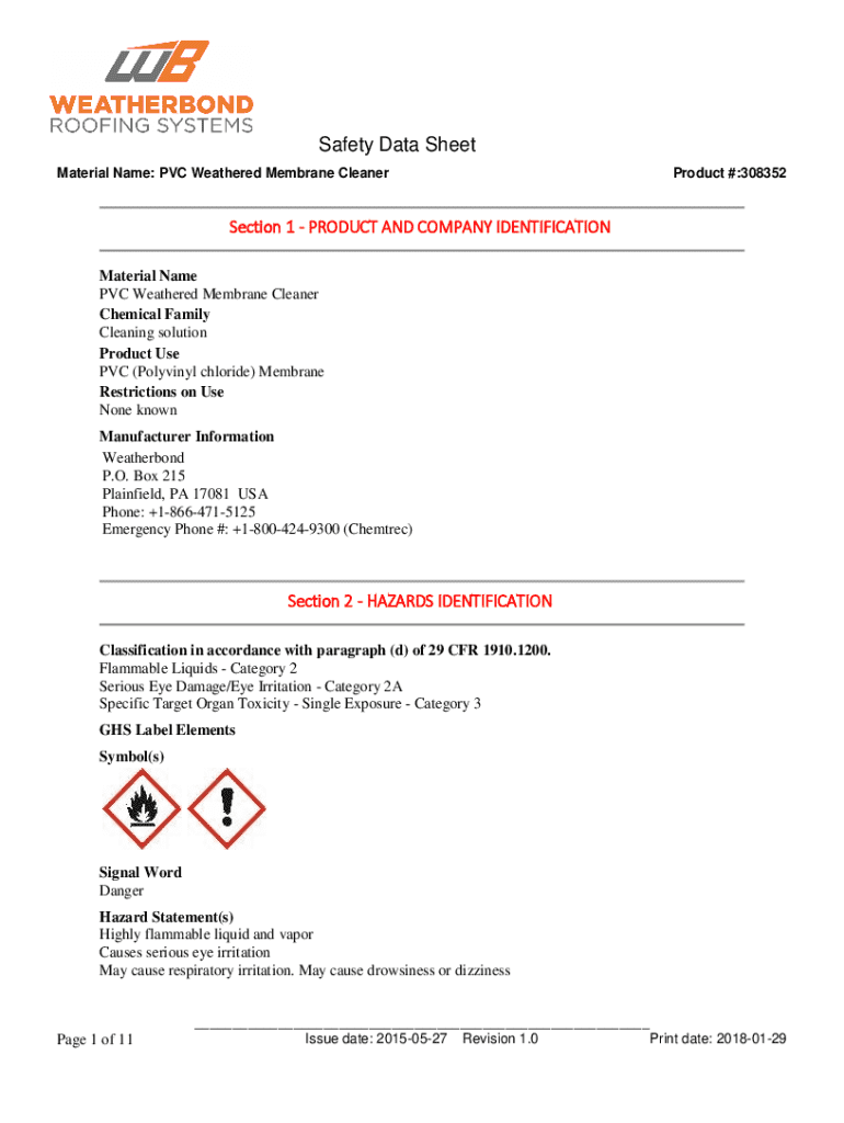 Fillable Online PVC and KEE HP Membrane Cleaner Safety Data Sheet ...