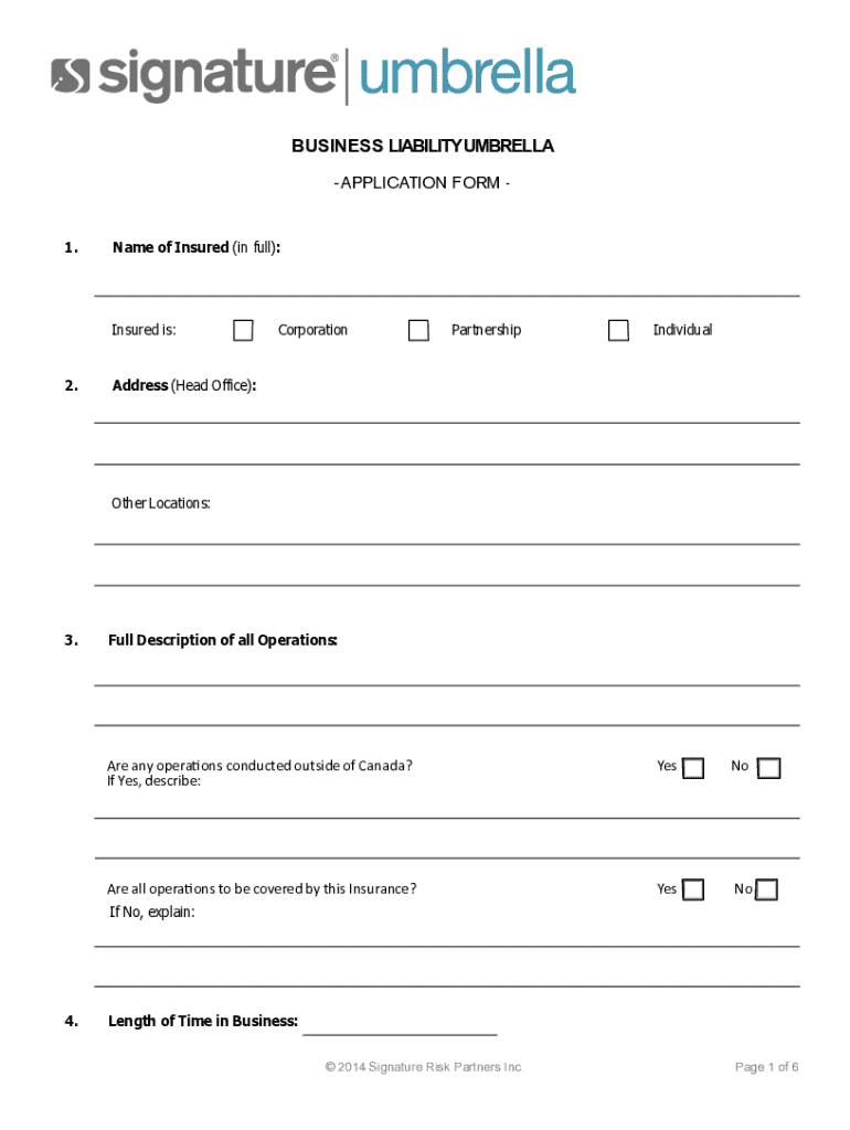 Fillable Online Application - Commercial Umbrella Liability and Excess ...