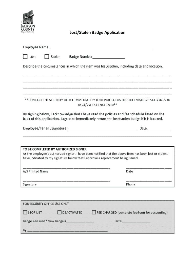 Fillable Online Lost or Stolen Badge Form Fax Email Print - pdfFiller