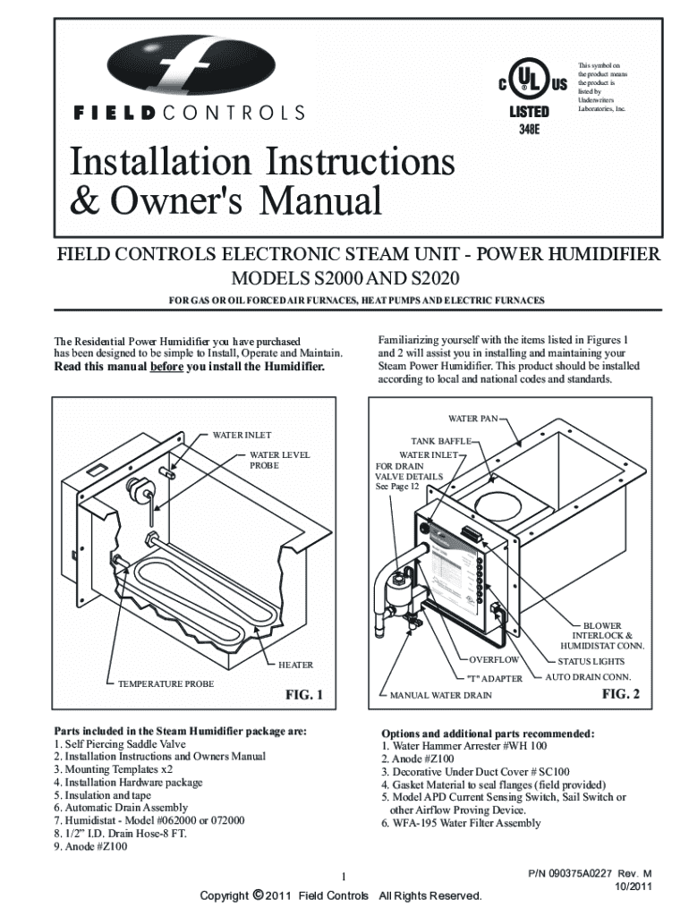 Fillable Online Field Controls Electronic Steam Unit - Power S2000 user ...