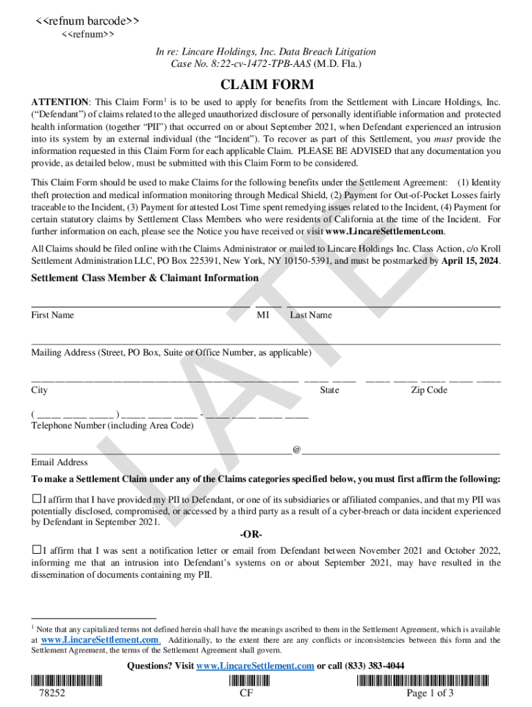 Fillable Online Lincare Holdings - Claim Form v4.docx Fax Email Print ...