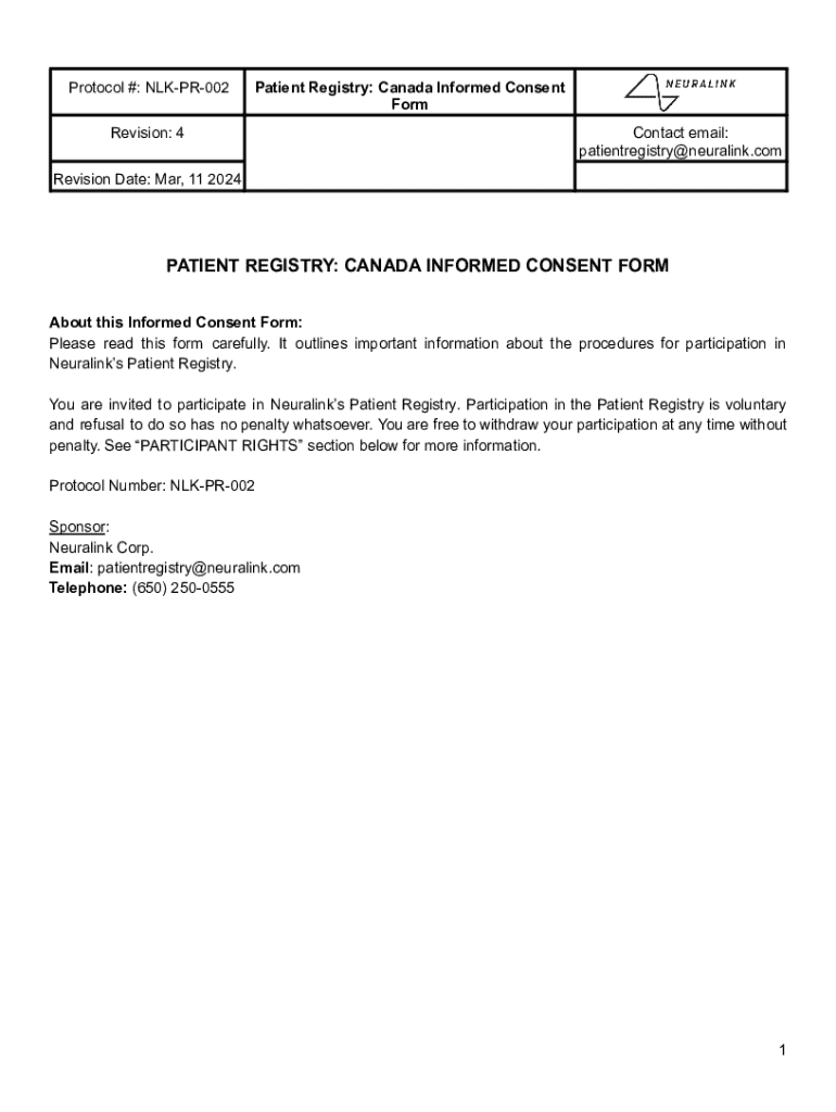 Fillable Online Patient Registry: Canada Informed Consent Form Fax ...