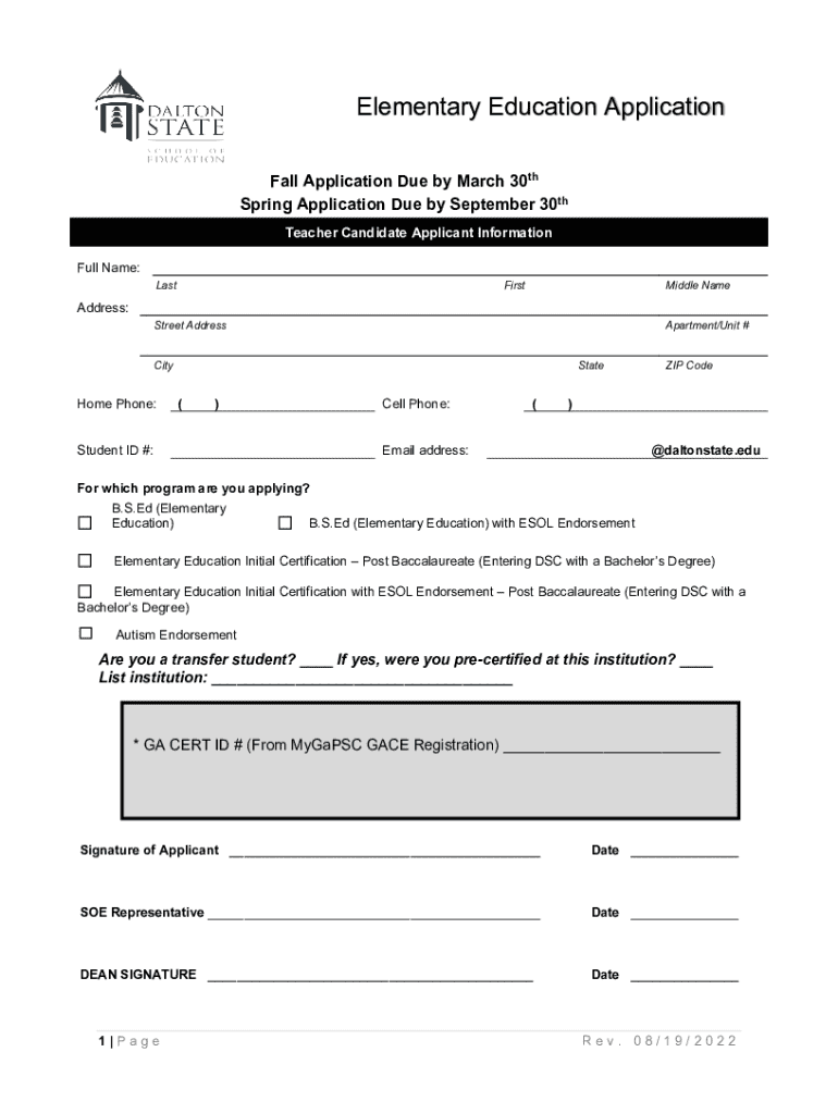Fillable Online Elementary Education Application Fax Email Print - pdfFiller