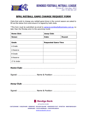 Fillable Online bfnl netball game change request form Fax Email Print ...