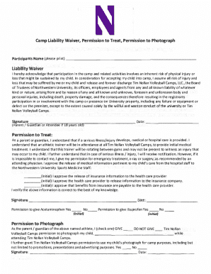 Fillable Online Camp Liability Waiver, Permission to Treat, ... Fax ...