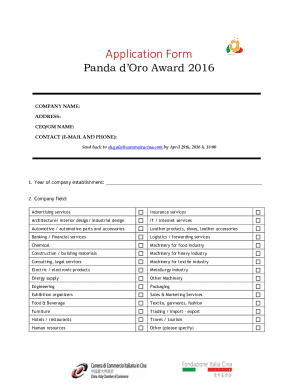 Panda d’Oro Award 2016 Application Form - pdfFiller