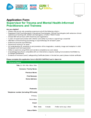Fillable Online Application Form - Supervisor for Trauma and Mental ...
