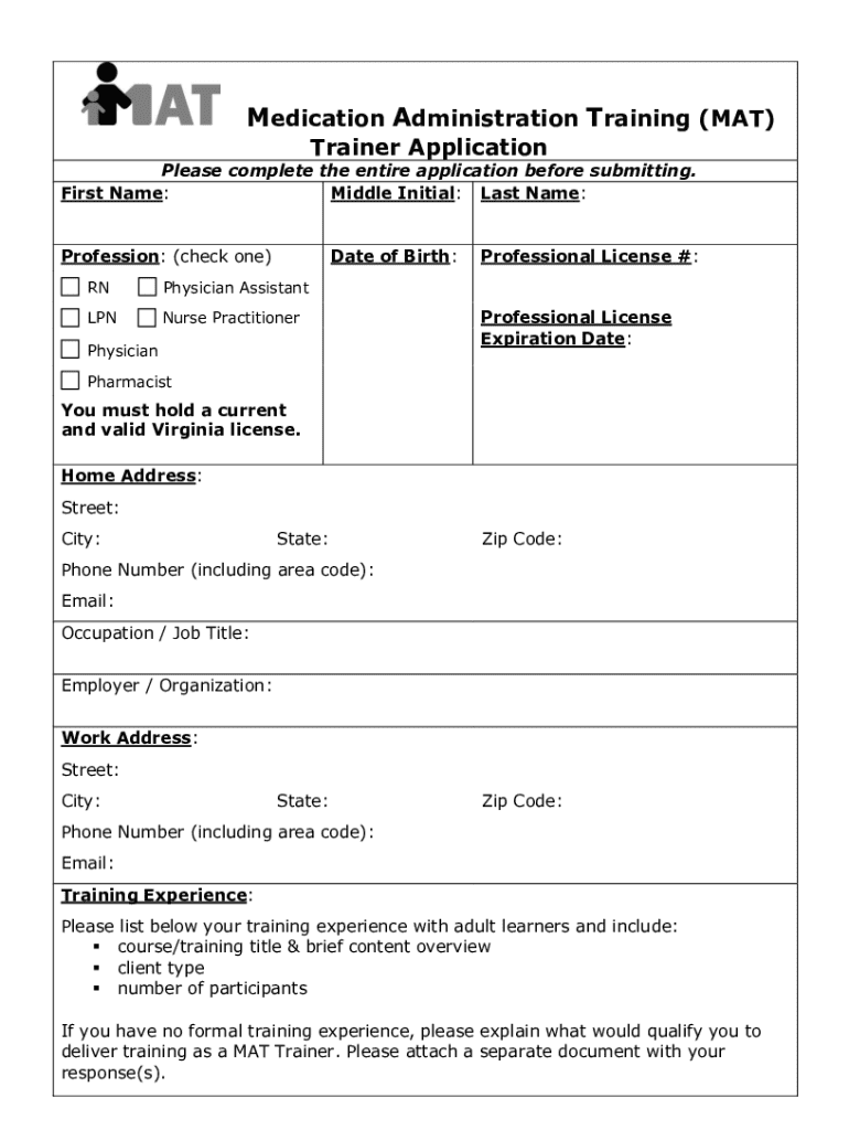 Fillable Online Medication Administration Training (MAT) - Trainer ...
