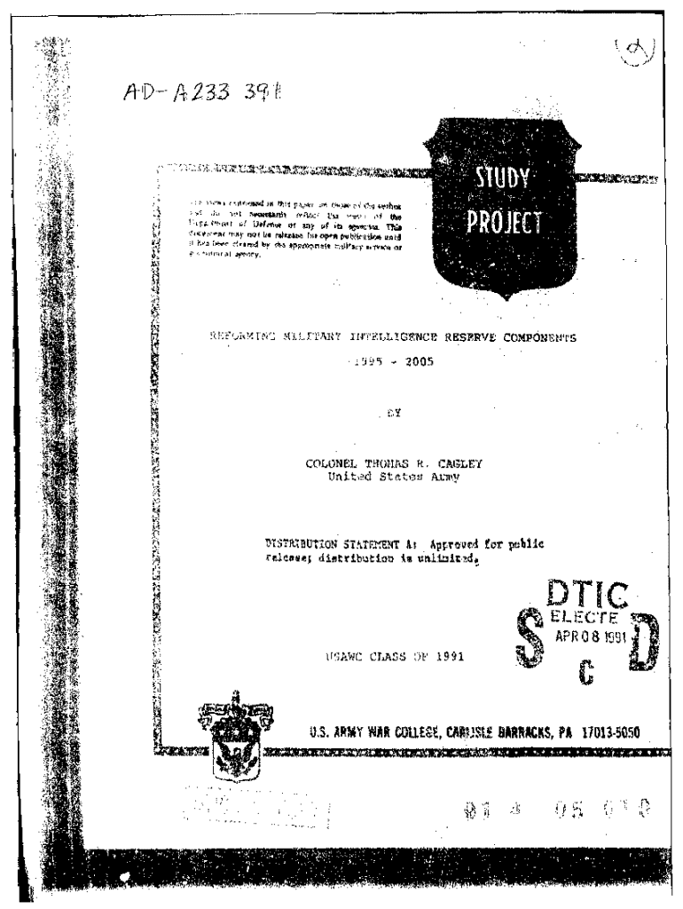 Fillable Online Reforming Military Intelligence Reserve Components 1995 ...