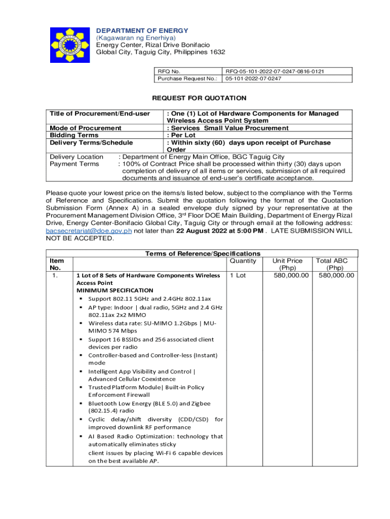 REQUEST FOR QUOTATION - One (1) Lot of Hardware Components for Managed ...