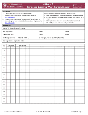 Fillable Online cs form g controlled substance waste disposal request ...