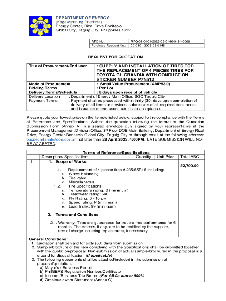 Fillable Online : SUPPLY AND INSTALLATION OF TIRES FOR Fax Email Print ...