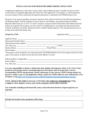 Fillable Online Salvage for Migratory Birds Permit Initial Application ...