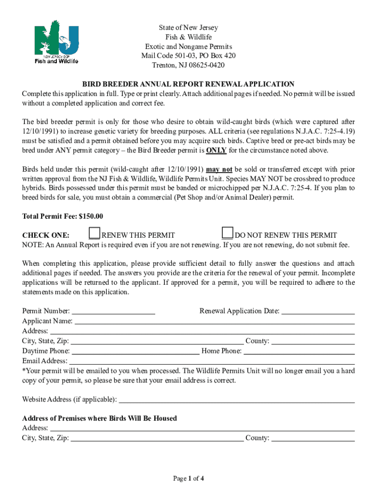 Fillable Online Bird Breeder Permit Renewal Application Fax Email Print ...