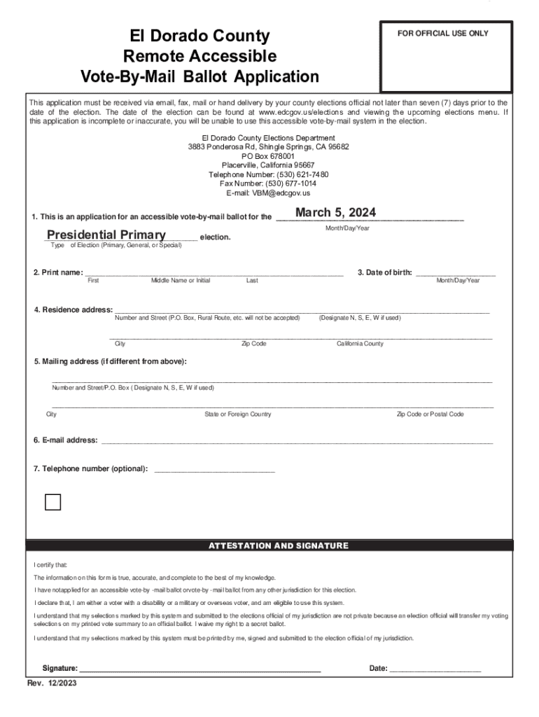 Fillable Online Vote by Mail Application Forms and FAQsRegistrar of ...