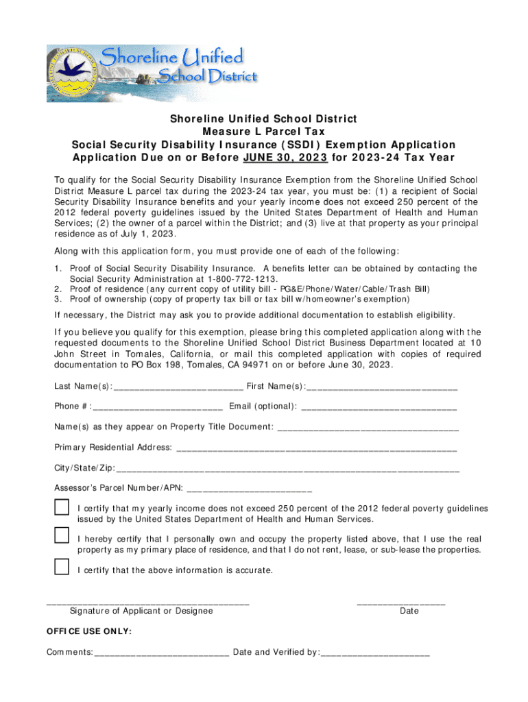 Fillable Online 2023-24 Parcel Tax Exemption Form- SSDI Exemption ...