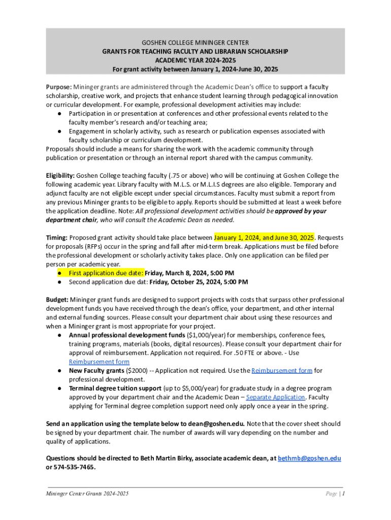 Fillable Online 2024-2025 Mininger Grants General Information and ...