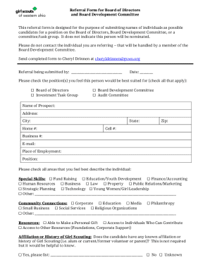 Fillable Online Referral Form for Board of Directors Fax Email Print - pdfFiller