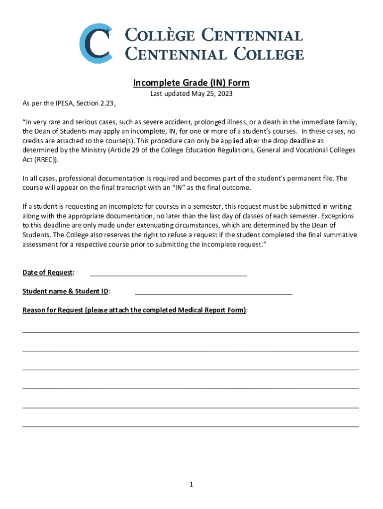 Fillable Online college centennial qc Incomplete Grade (IT) Agreement Form Fax Email Print ...
