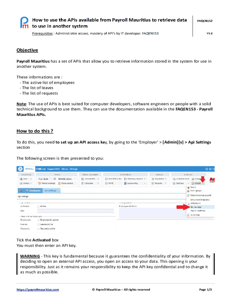 Fillable Online FAQEN152 - How to use the APIs available from Payroll Mauritius to retrieve data ...
