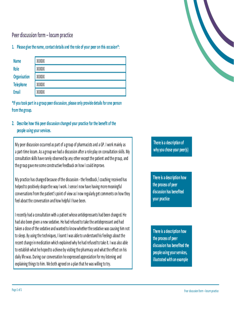 Fillable Online Peer discussion form locum practice Fax Email Print ...