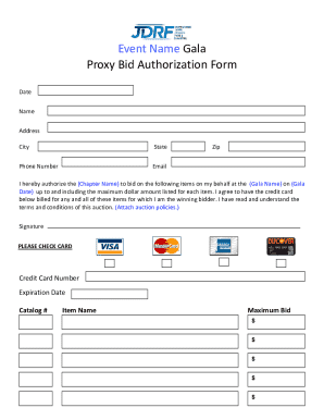Fillable Online Event Name Gala Proxy Bid Authorization Form Fax Email ...