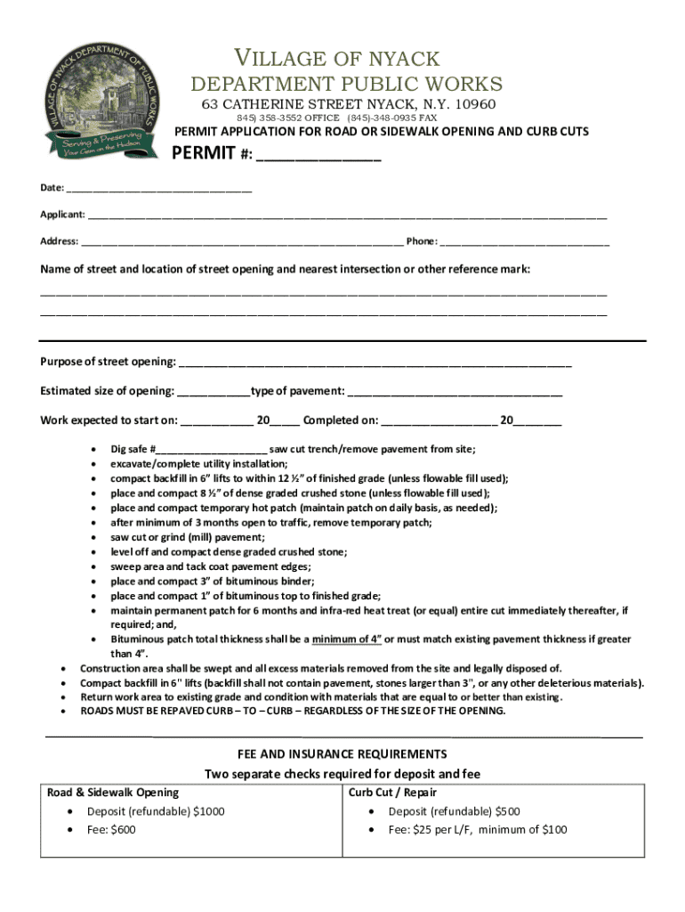 Permit Application for Road or Sidewalk Opening and Curb Cuts PERMIT ...