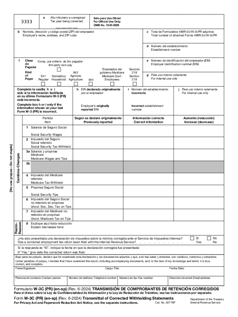 Completable En línea Form W-3C (PR) (Rev. June 2024). Transmittal of ...