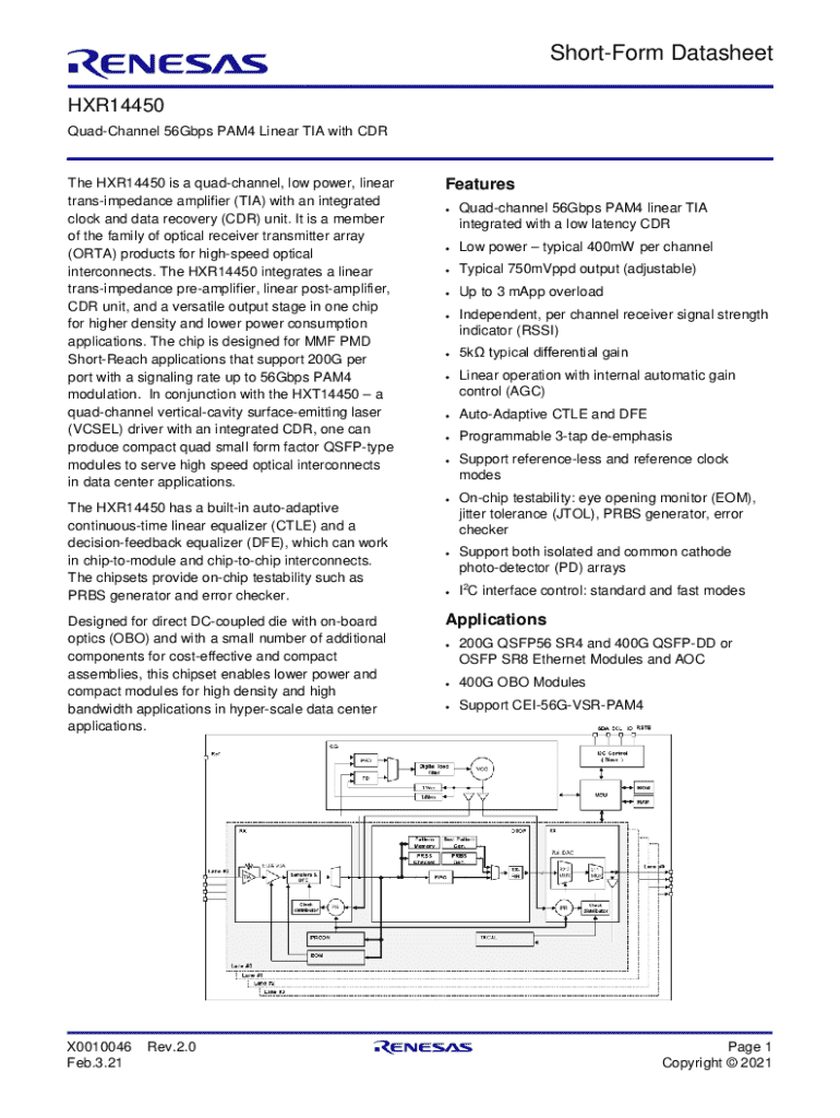 Fillable Online HXR14450 Short-Form Datasheet Fax Email Print - pdfFiller