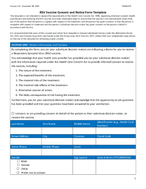 Fillable Online RSV Vaccine Consent and Notice Form Template Fax Email ...