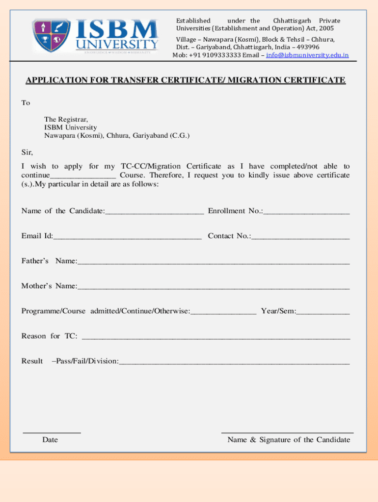 Fillable Online ISBM University ChhattisgarhTop University in India Fax ...