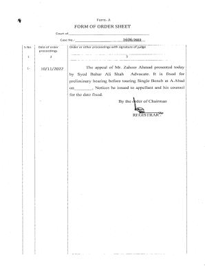 Form of Order Sheet Order Sheet - pdfFiller