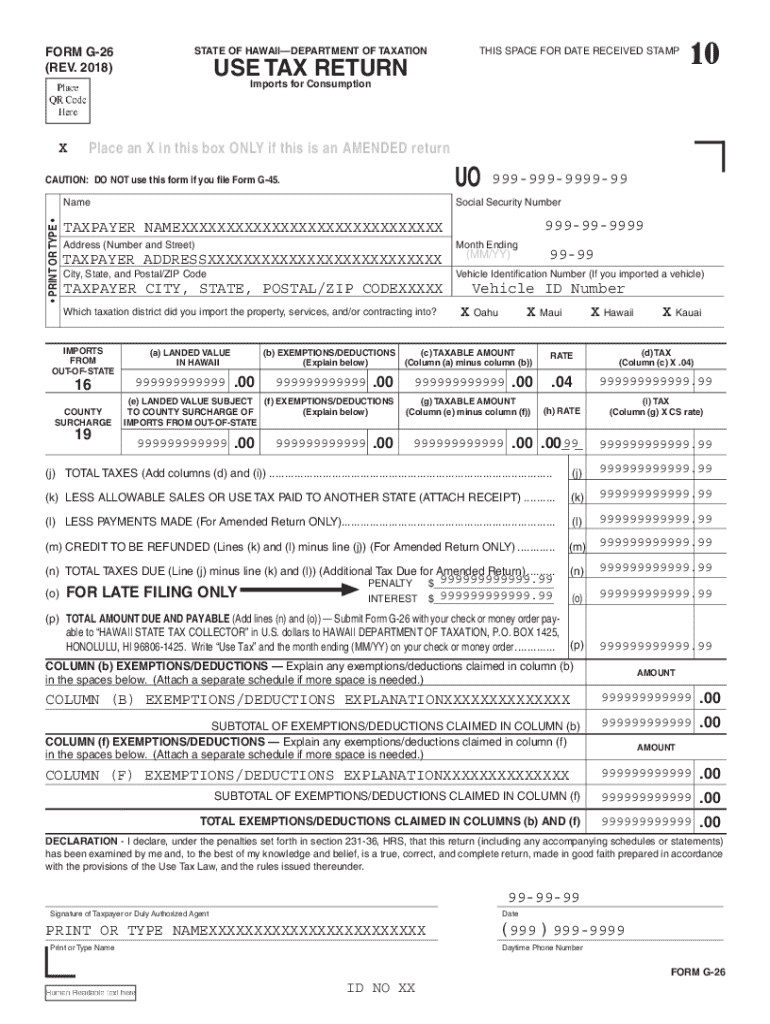 Fillable Online Hawaii DOT Releases Use Tax Return Form G-26 Fax Email ...