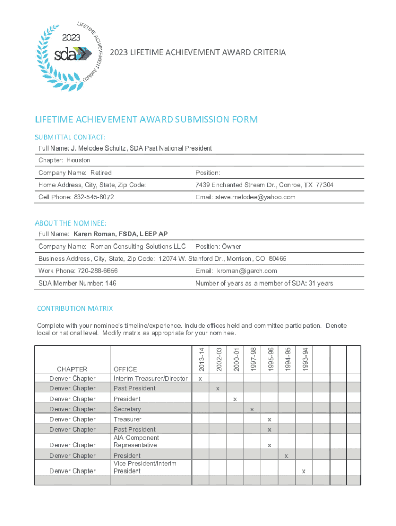Fillable Online LIFETIME ACHIEVEMENT AWARD SUBMISSION FORM Fax Email ...